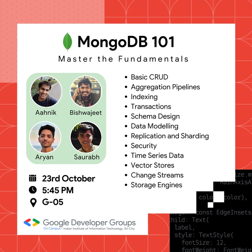 See MongoDB 101 - From basics to pro! at Google Developer Groups GDG on Campus Indian Institute ...